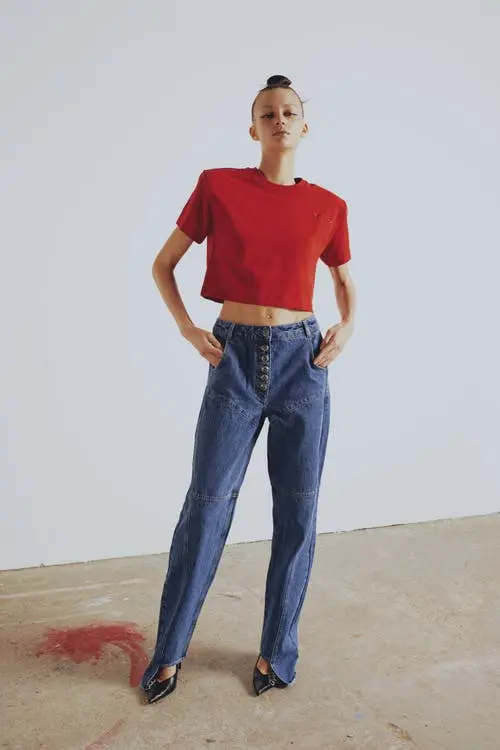 PCFG High-waist Button-detailed Boot-cut Denim Pants - Blue
