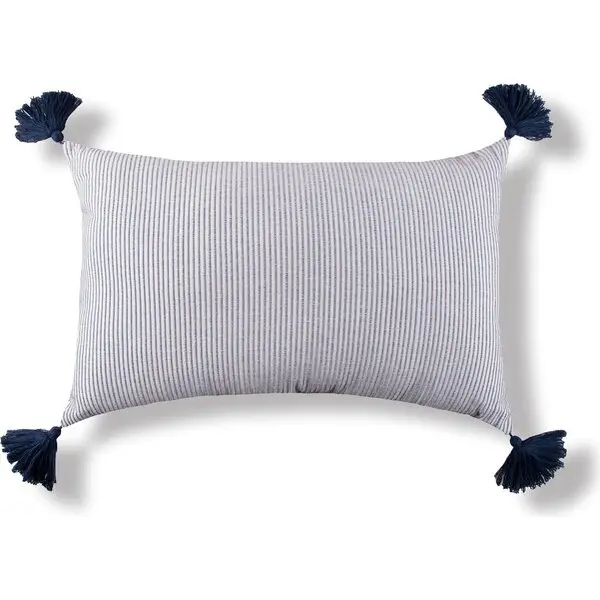 CAROL & FRANK Bree Vertical Stripe Tasseled Cotton Accent Pillow - Blue