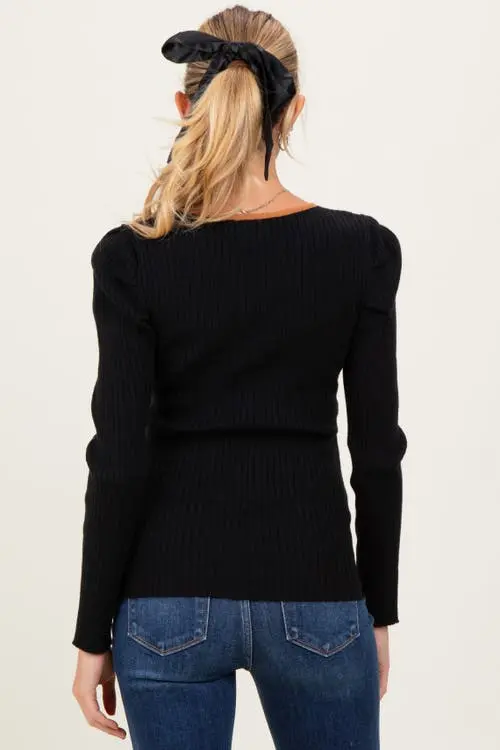 PINKBLUSH Ribbed Knit Cutout Tie Front Top