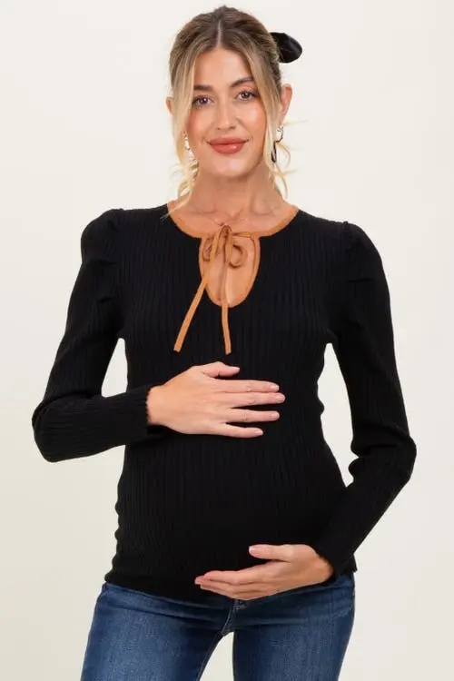 PINKBLUSH Ribbed Knit Cutout Tie Front Top