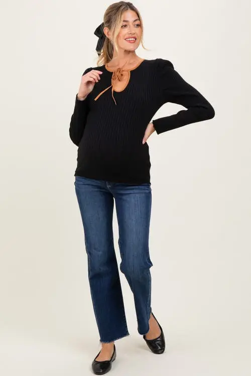 PINKBLUSH Ribbed Knit Cutout Tie Front Top