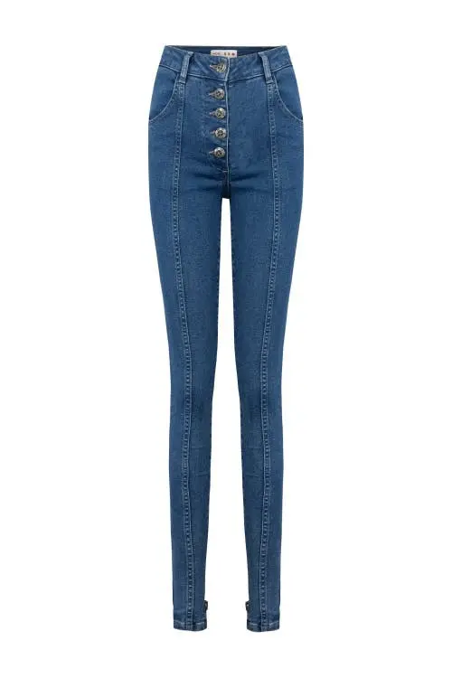 PCFG Skinny Buttoned Denim Pants - Blue