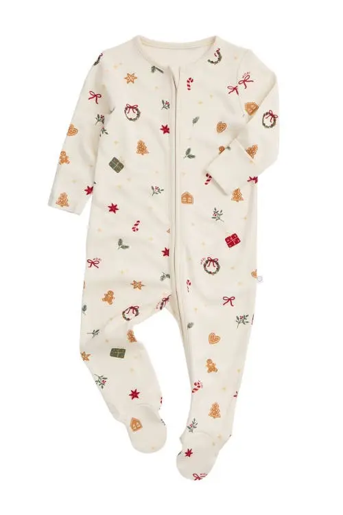 MORI Christmas Zip-up Sleepsuit - White Christmas