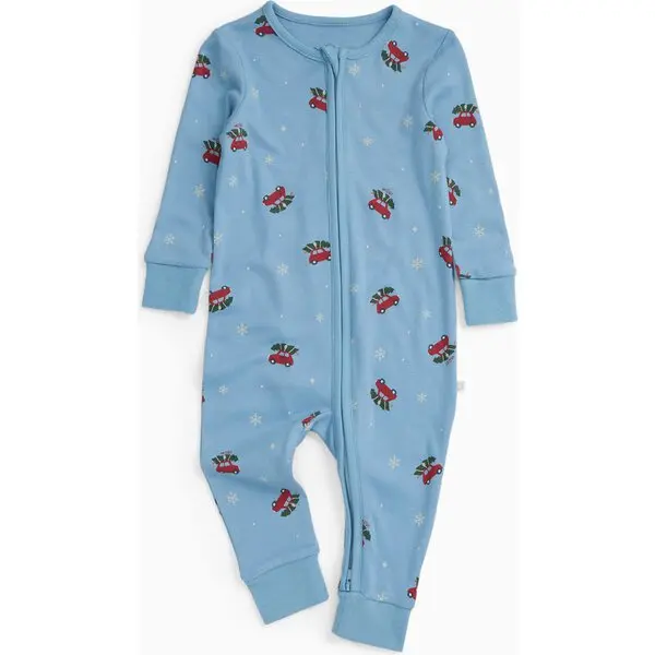 MORI Snowy Car Two-way Zip-up Romper - Christmas Car Print