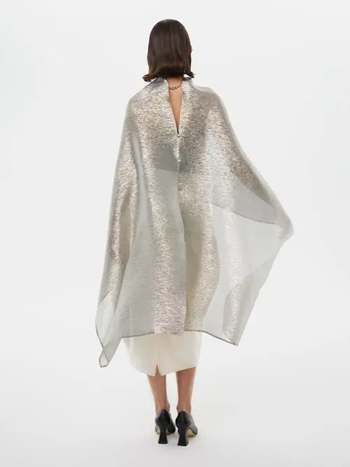 ALAS Metallic Silk-blend Cape With Fringe
