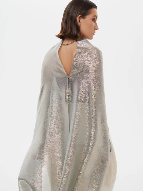 ALAS Metallic Silk-blend Cape With Fringe