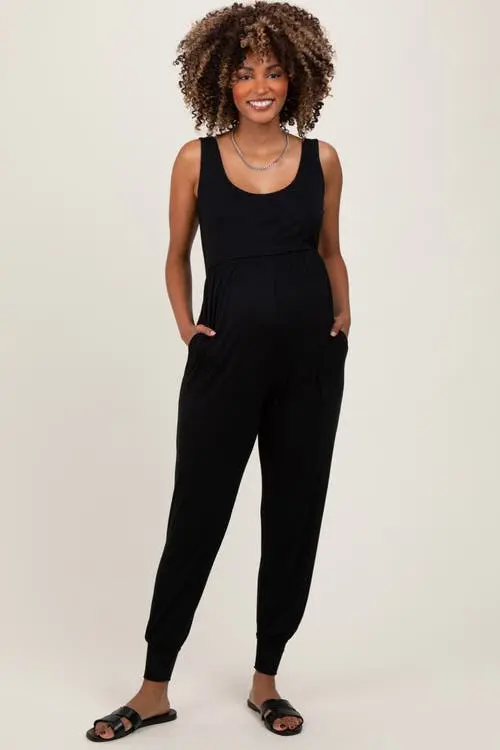 PINKBLUSH Scoop Neck Sleeveless Jogger Jumpsuit - Black