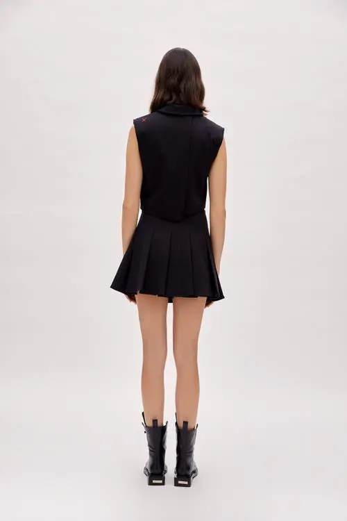 PCFG Pleated Cotton Skirt - Black