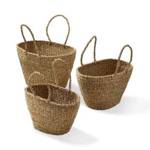 TAG Oval Seagrass Shopping Basket Decorative Storage For Home - Beige