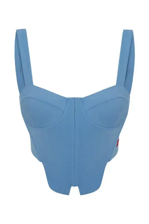 PCFG Cotton Woven Corset Top - Blue
