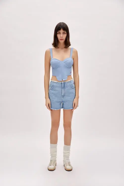 PCFG Cotton Woven Corset Top - Blue