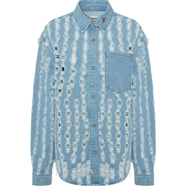PCFG Oversized Perforated Denim Shirt - Blue