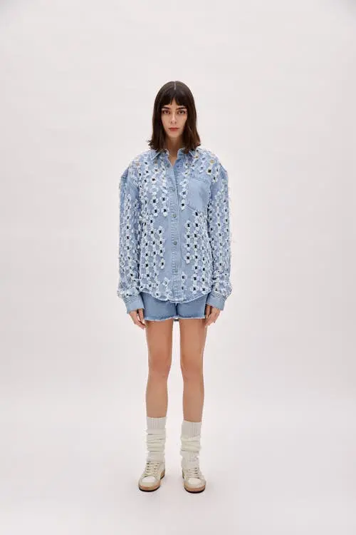 PCFG Oversized Perforated Denim Shirt