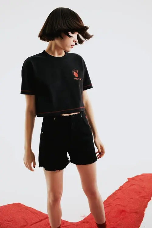 PCFG Cotton Cropped T-shirt With Logo Detail