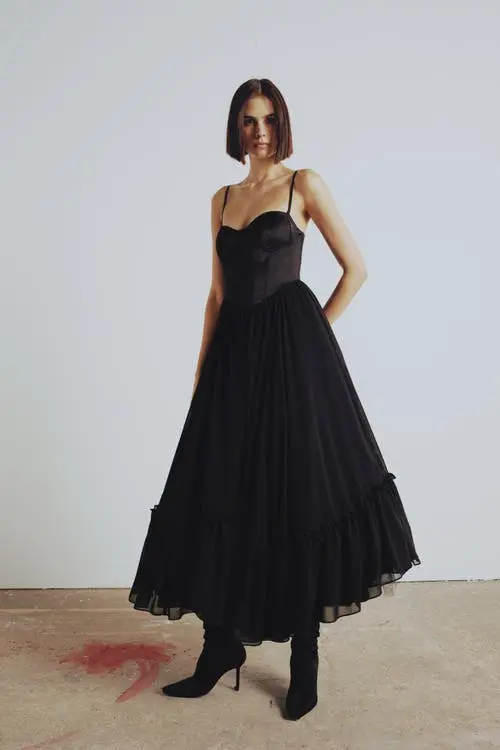 PCFG Itch Swan" Strapless Ruffled Maxi Dress - Black
