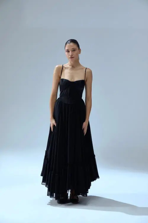 PCFG Itch Swan" Strapless Ruffled Maxi Dress