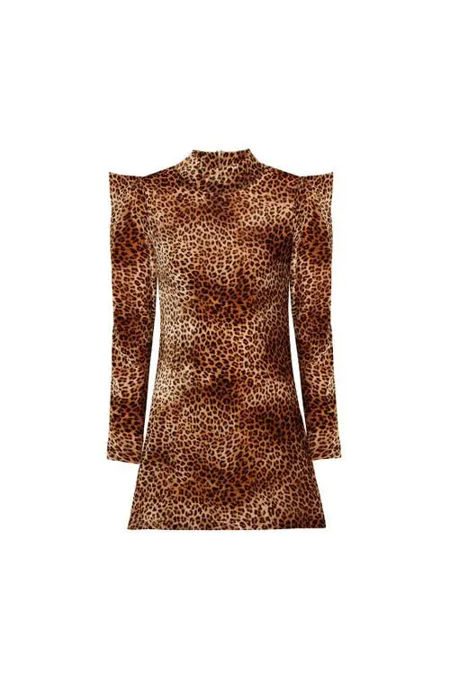 PCFG Print Mock Neck Mini Dress - Animal