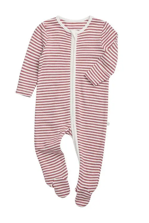 MORI Stripe Zip-up Sleepsuit - Red Stripe