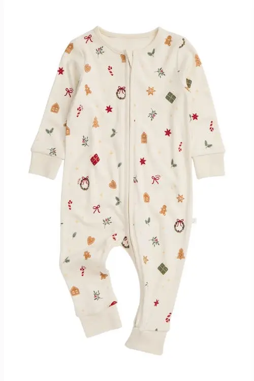 MORI Christmas Two-way Zip-up Romper - White Christmas
