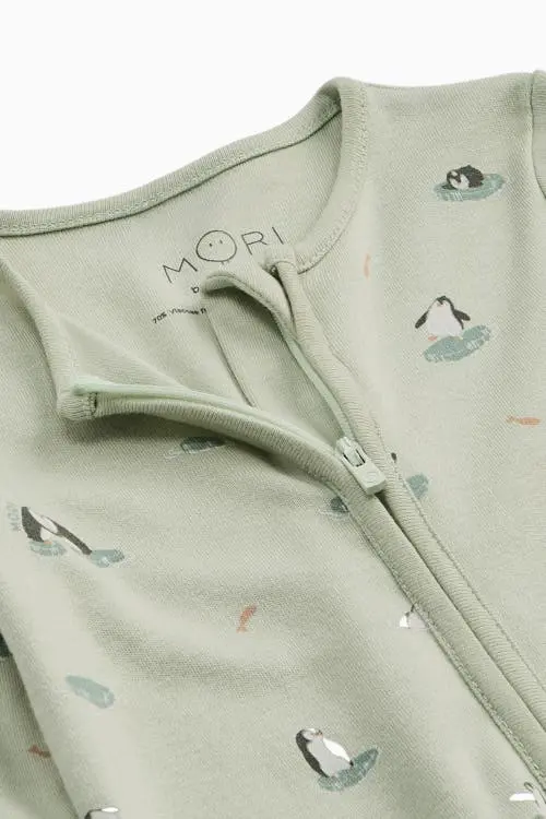 MORI Penguin Print Zip-up Sleepsuit