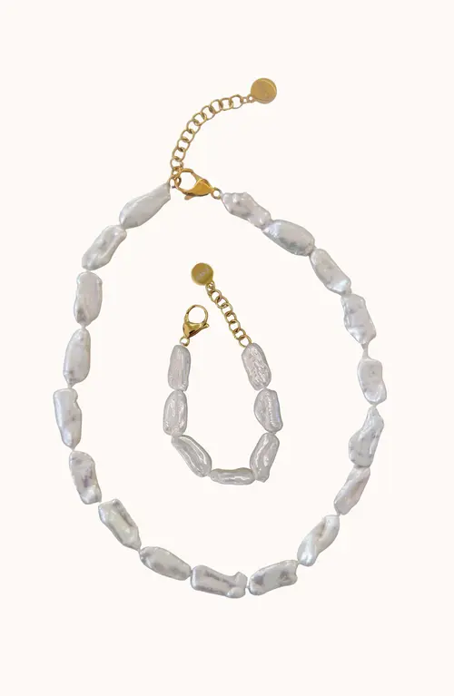JOIANA JEWELRY Biwa Pearl Necklace And Bracelet Set - White/gold