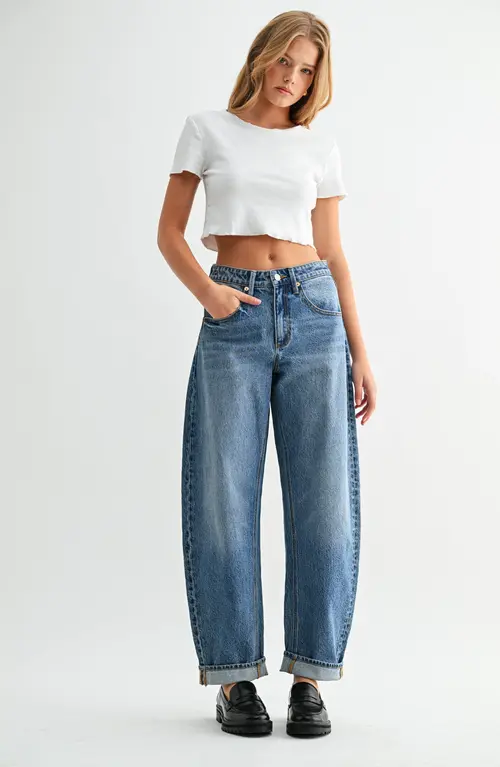 JEMINA DENIM High Waist Barrel Jeans - Medium Wash