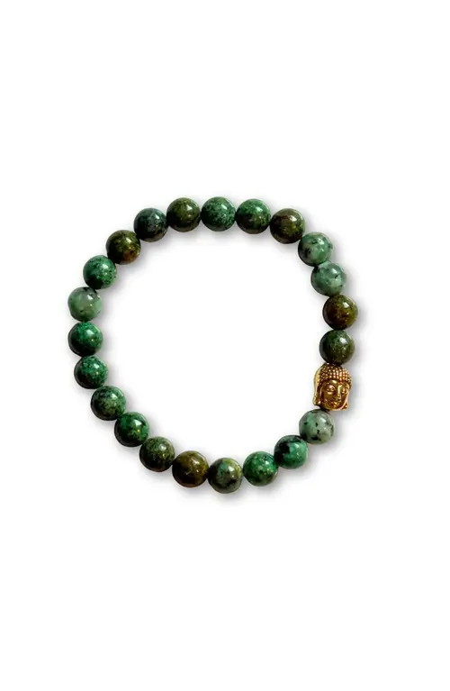 HUMANIST BEAUTY Beaded Bracelet With Buddha Accent - African Turquoise