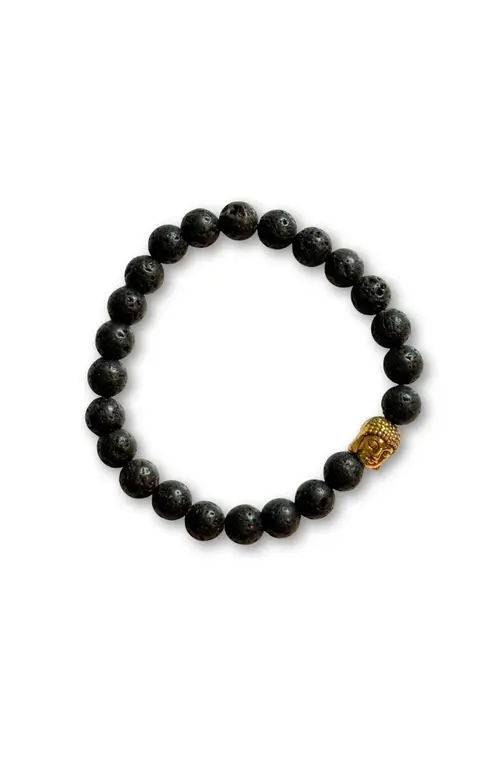 HUMANIST BEAUTY Beaded Bracelet With Buddha Accent - Black Lava