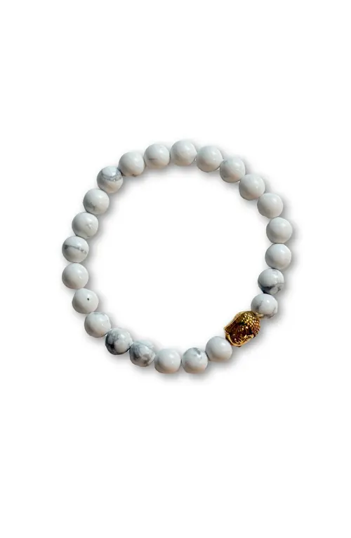HUMANIST BEAUTY Beaded Buddha Bracelet - White Howlite