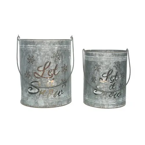 TRANSPAC Christmas Let It Snow Bucket Lanterns Set Of 2 Metal