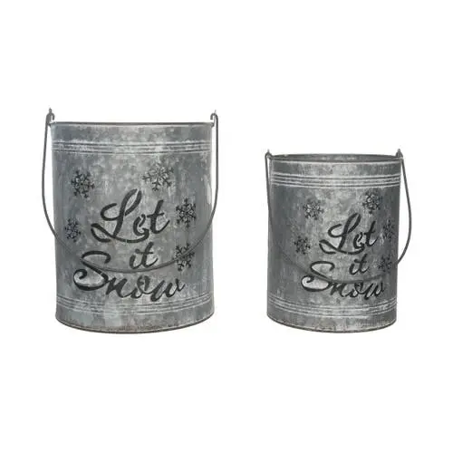TRANSPAC Christmas Let It Snow Bucket Lanterns Set Of 2 Metal