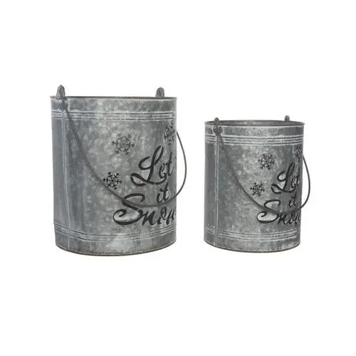 TRANSPAC Christmas Let It Snow Bucket Lanterns Set Of 2 Metal