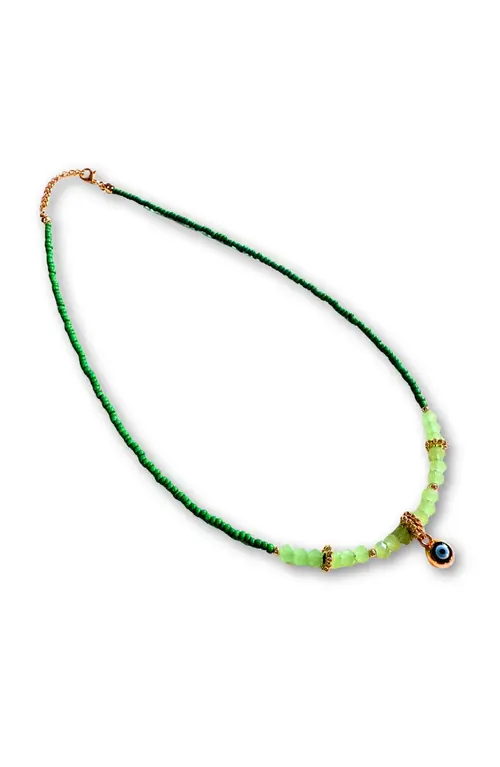 HUMANIST BEAUTY Evil Eye Charm Necklace - Green