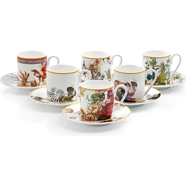Roberto Cavalli 6pcs Coffee Cup & Saucer With Luxury Box - Flowers