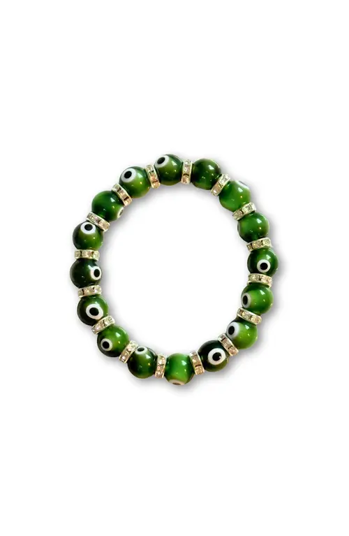 HUMANIST BEAUTY Evil Eye Beaded Bracelet - Green