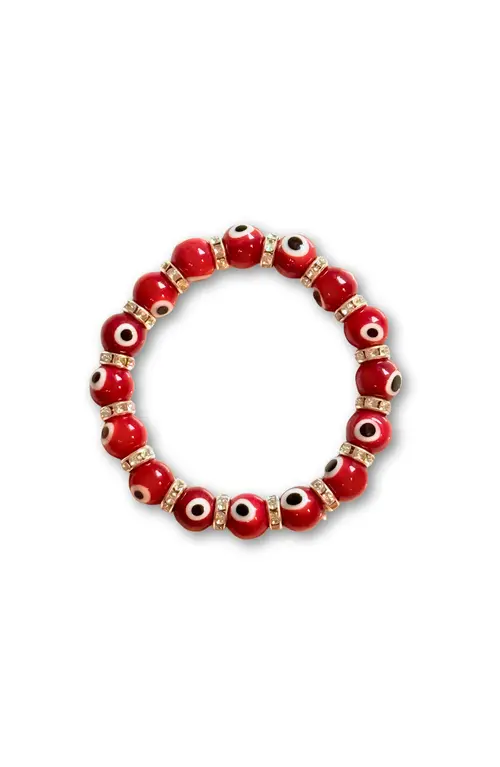 HUMANIST BEAUTY Evil Eye Beaded Bracelet - Red