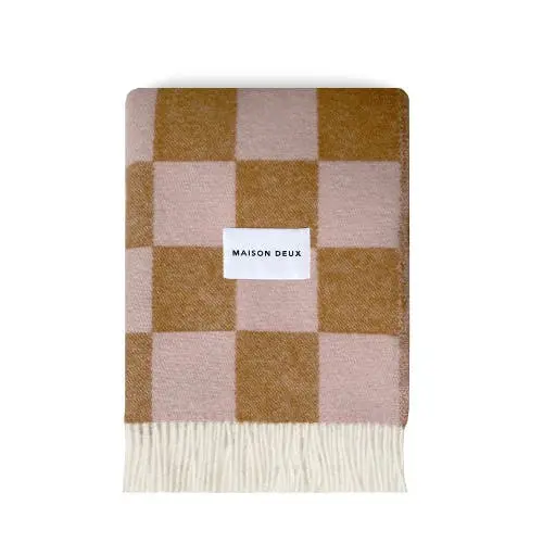 MAISON DEUX Checkerboard Blanket - Pink/brown