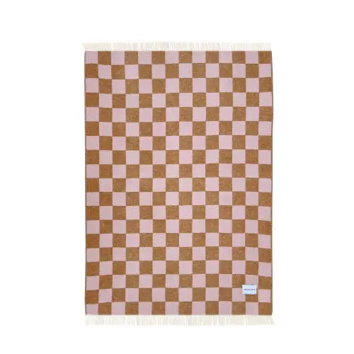 MAISON DEUX Checkerboard Blanket - Pink/brown