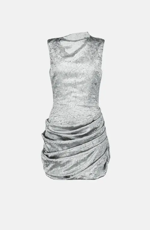 SAEMDI Crinkled Tulip Mini Dress - Silver
