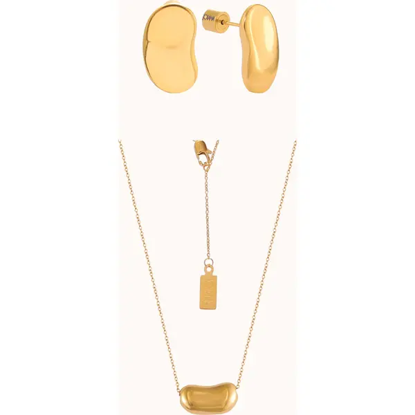 JOIANA JEWELRY Bean Necklace And Earrings Set - Gold