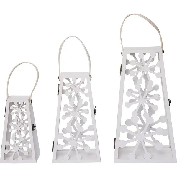 TRANSPAC Christmas Lantern Set Of 3 Decorative Candle Holders - Silver