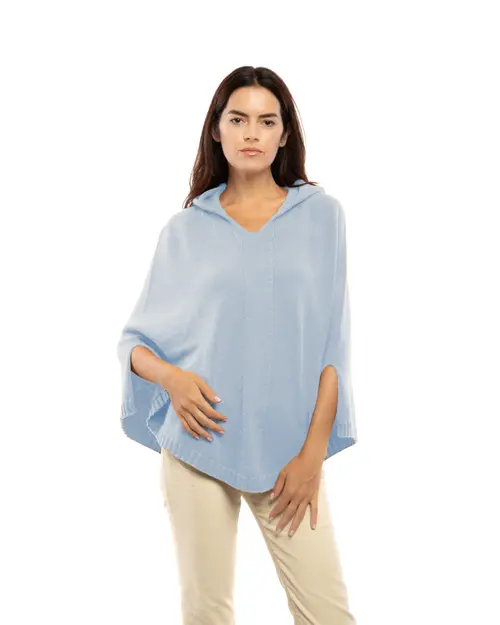MONTICELLI CASHMERE Cashmere Hooded Poncho - Baby Blue