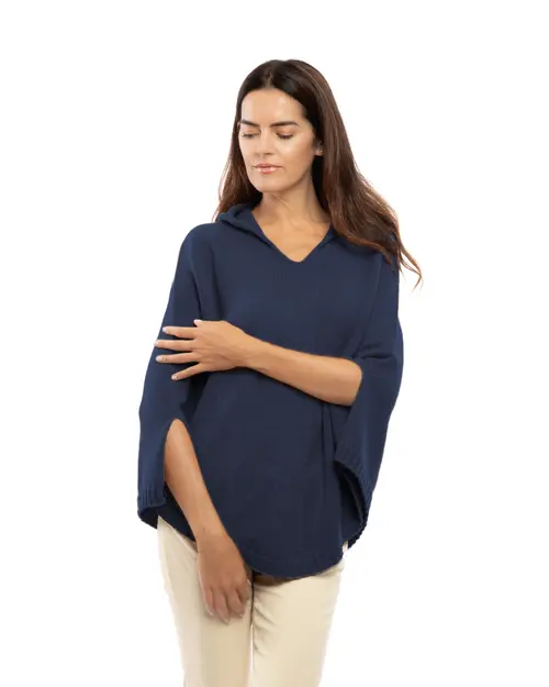MONTICELLI CASHMERE Cashmere Hooded Poncho - Blue Melange