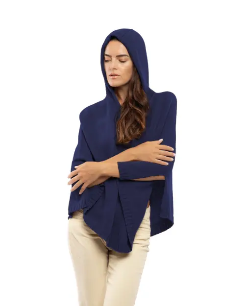 MONTICELLI CASHMERE Cashmere Hooded Poncho - Blue