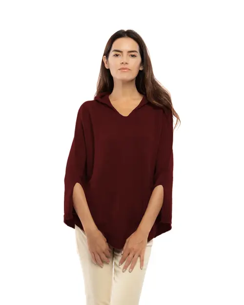 MONTICELLI CASHMERE Cashmere Hooded Poncho - Bordeaux