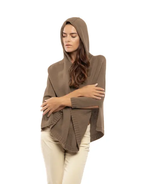MONTICELLI CASHMERE Cashmere Hooded Poncho - Brown