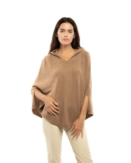 MONTICELLI CASHMERE Cashmere Hooded Poncho - Camel