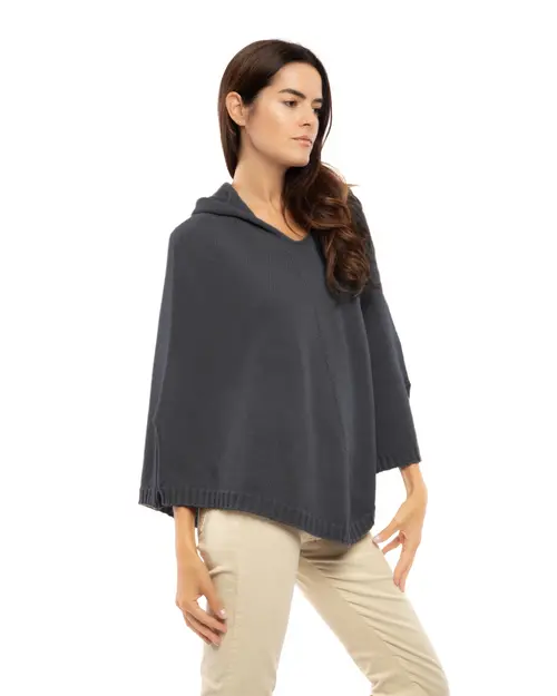 MONTICELLI CASHMERE Cashmere Hooded Poncho - Charcoal