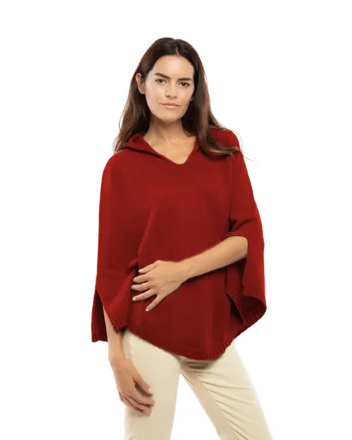 MONTICELLI CASHMERE Cashmere Hooded Poncho - Chianti