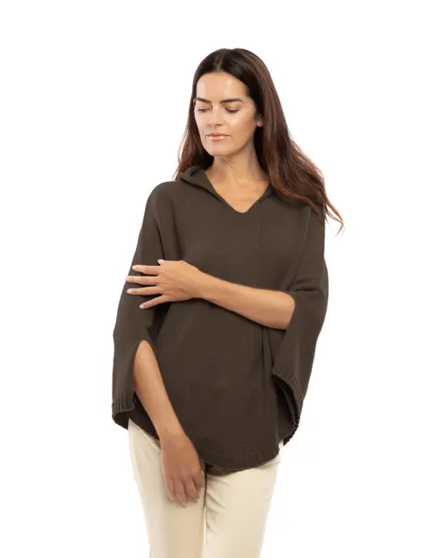 MONTICELLI CASHMERE Cashmere Hooded Poncho - Coffee